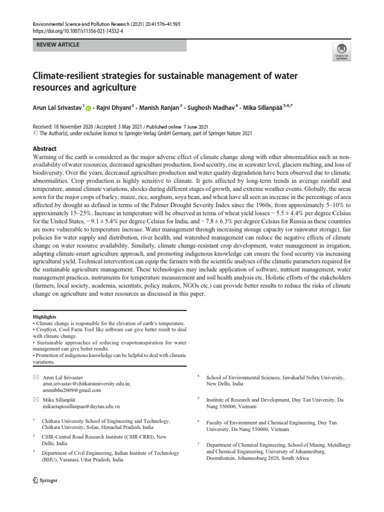 Climate-Resilient Water and Agriculture Strategies | PDF | Agriculture ...