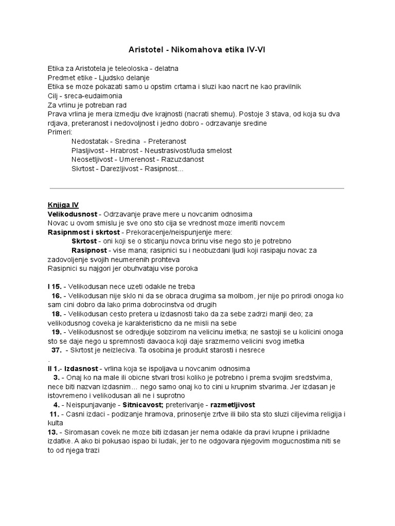 Aristotel - Nikomahova Etika IV-VI | PDF