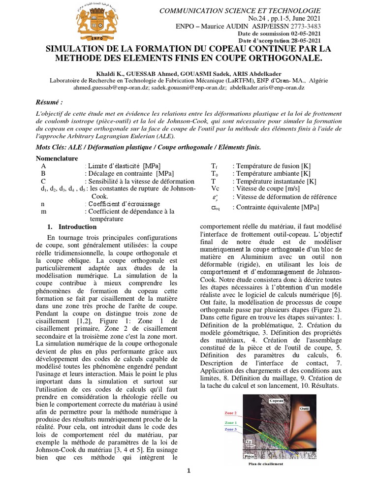 Simulation de la formation du copeau | PDF | Usinage | Modèle mathématique