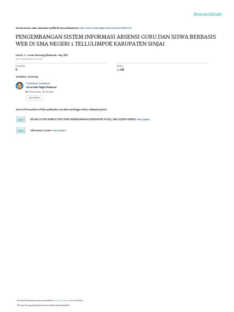 Pengembangan Sistem Informasi Absensi Guru Dan Sis | PDF