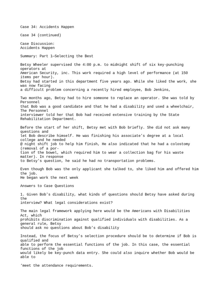 Accidents Happen: A Case Study on Hiring Practices and the Americans with Disabilities Act | PDF ...