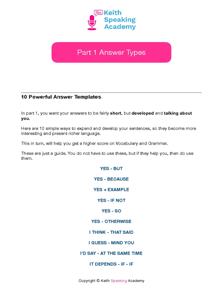 10 Powerful Part 1 Answer Types | PDF