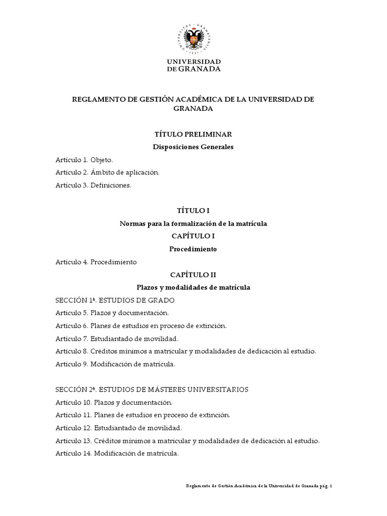 Reglamento Académico UGR: Matrícula y Créditos | PDF | Educación más ...