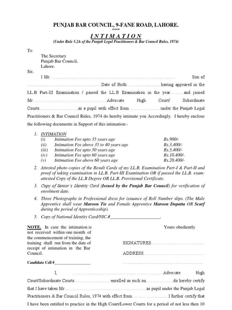 Intimation Form 2 | Advocate | Social Institutions