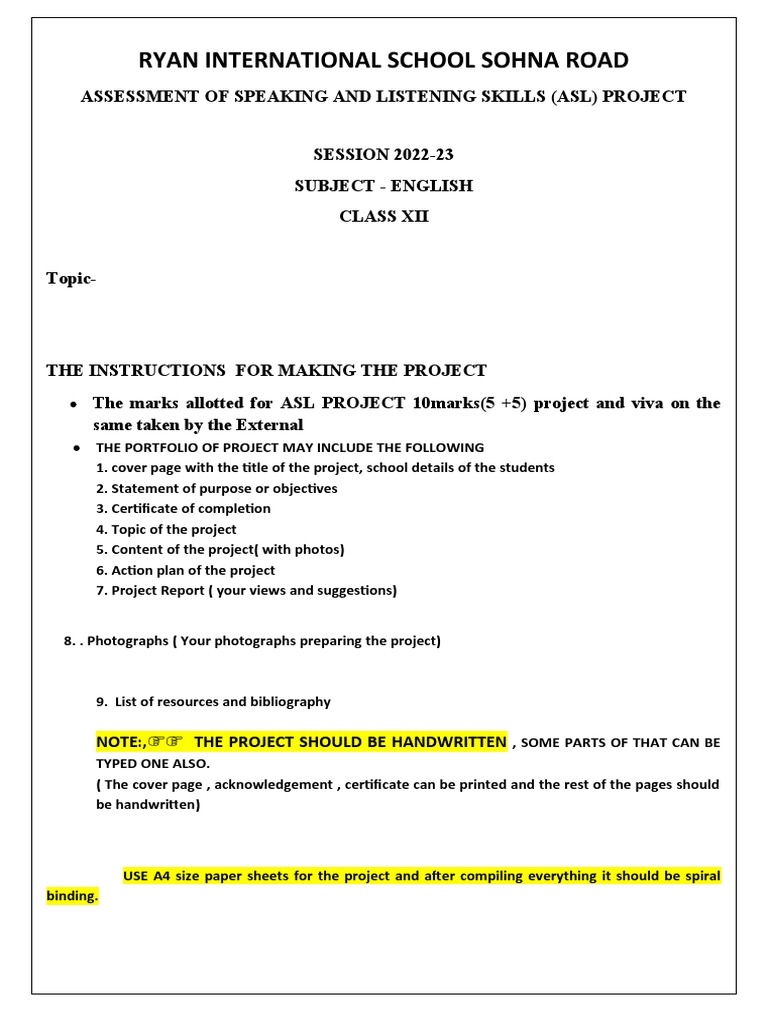 ASL PROJECT Guidelines | PDF | Learning | Behavior Modification