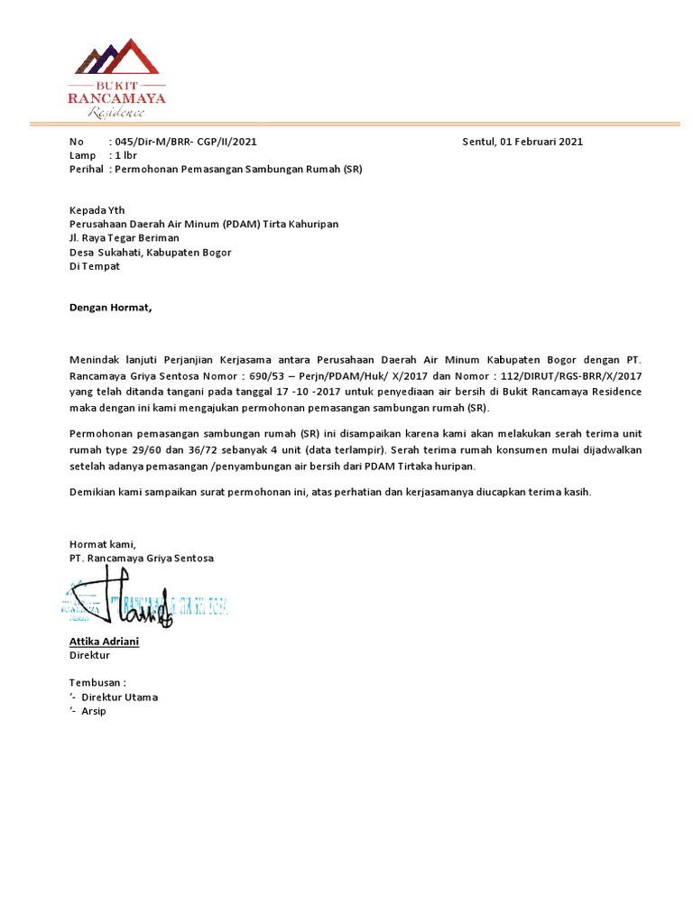 Surat Pengajuan Ke PDAM (4unit) | PDF