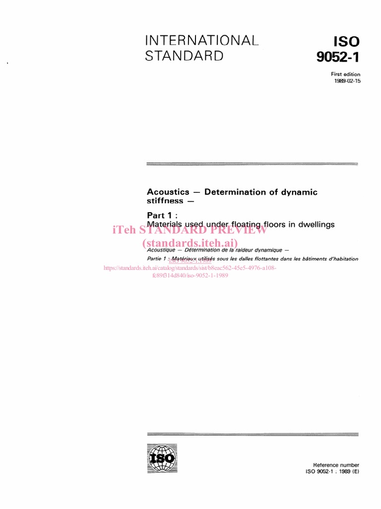 International Standard ISO 9052-1:1989 - Acoustics - Determination of dynamic stiffness - Part 1 ...