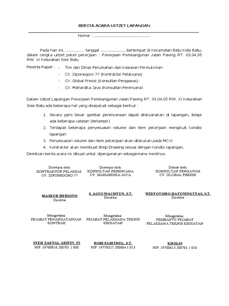 Berita Acara Uitzet Pembangunan Jalan | PDF