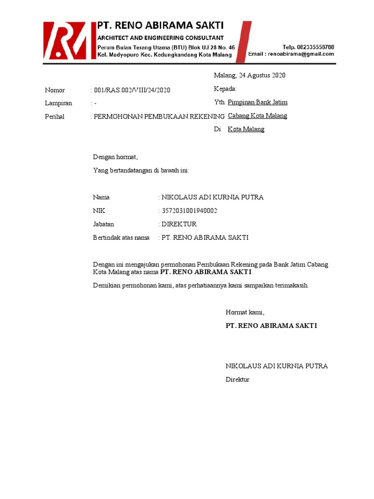 Contoh Surat Permohonan Pembukaan Rek | PDF