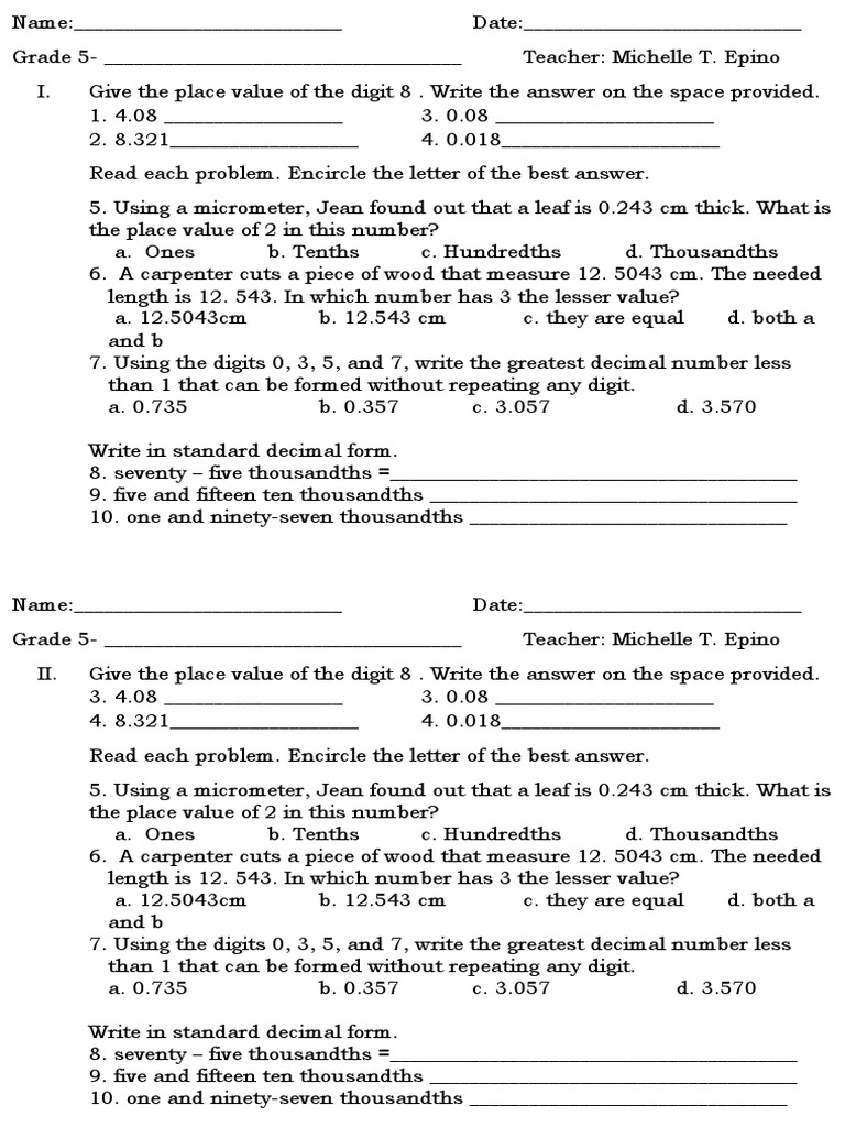 2nd Quarter ST#1 | PDF | Numbers | Decimal