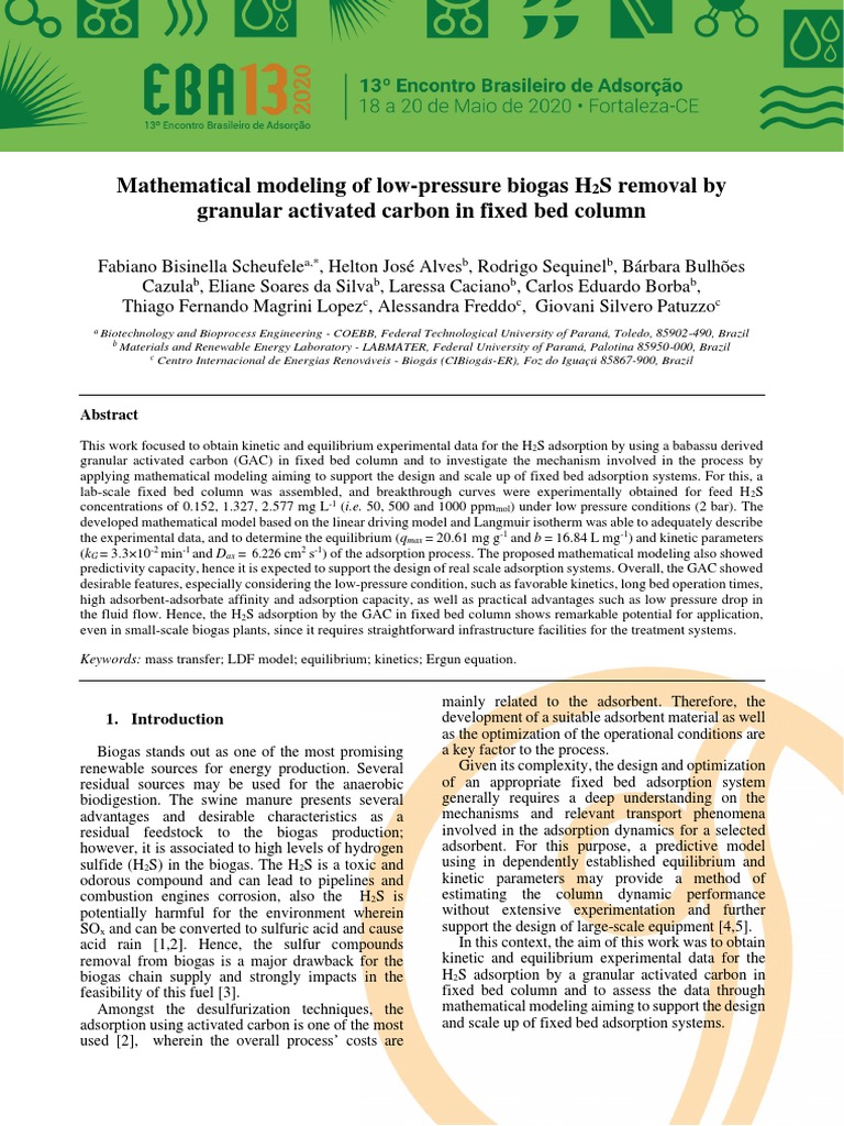 2020 - EBA13 - Trabalho - Mathematical Modeling of Low-Pressure Biogas H2S Removal by GAC in ...