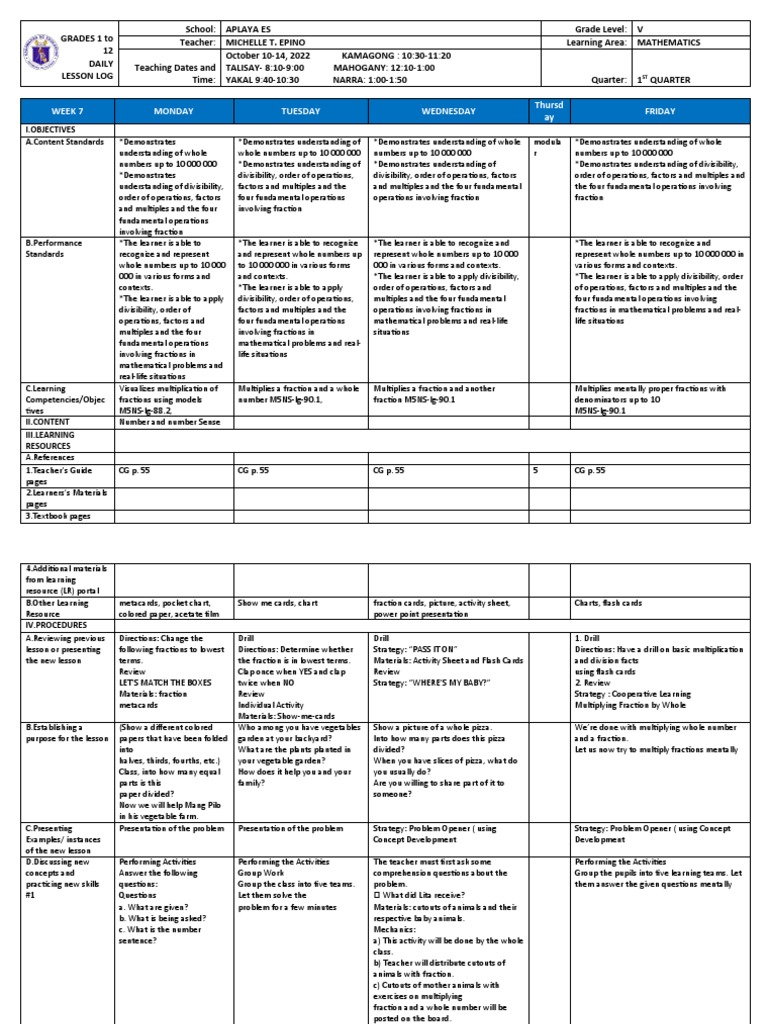 DLL Week 7 Math | PDF | Differentiated Instruction | Learning