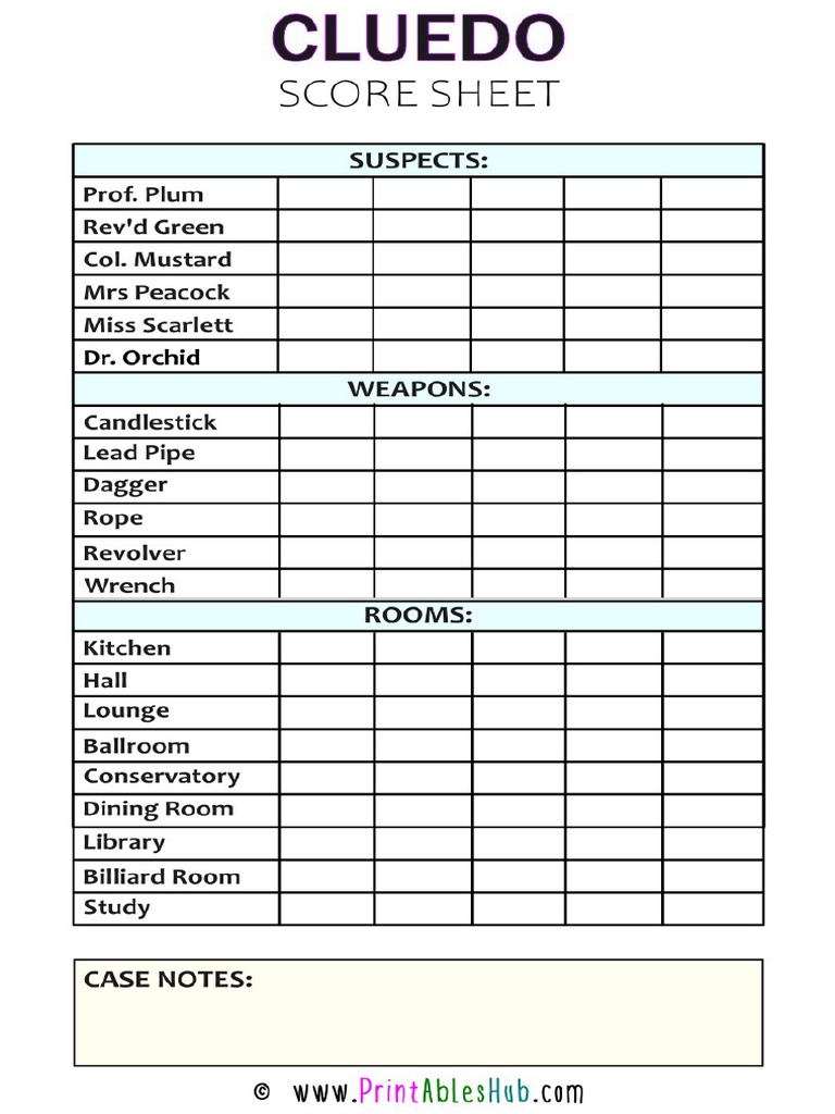 CLuedo Score SHeet | PDF