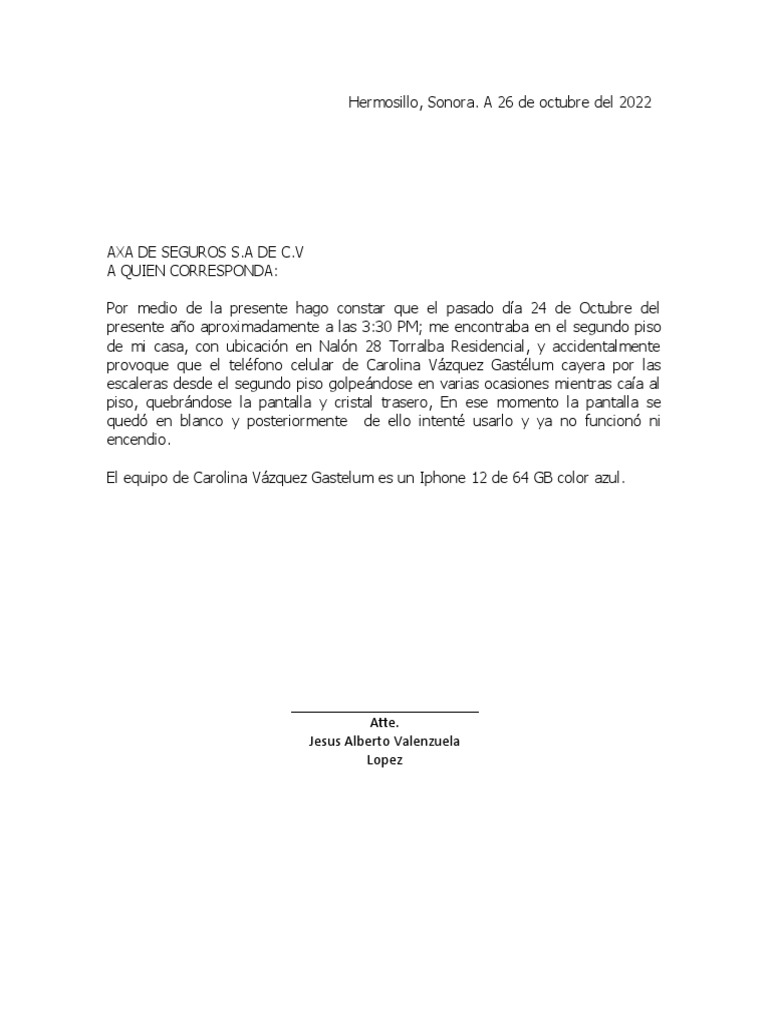 Carta Siniestro PDF | PDF