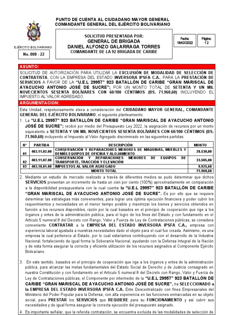 Punto de Cuenta 403 923 Batallón | PDF | Estado (política) | Business