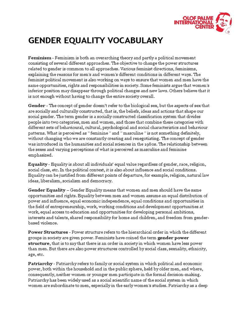 Gender Equality Vocabulary | PDF | Gender | Gender Studies