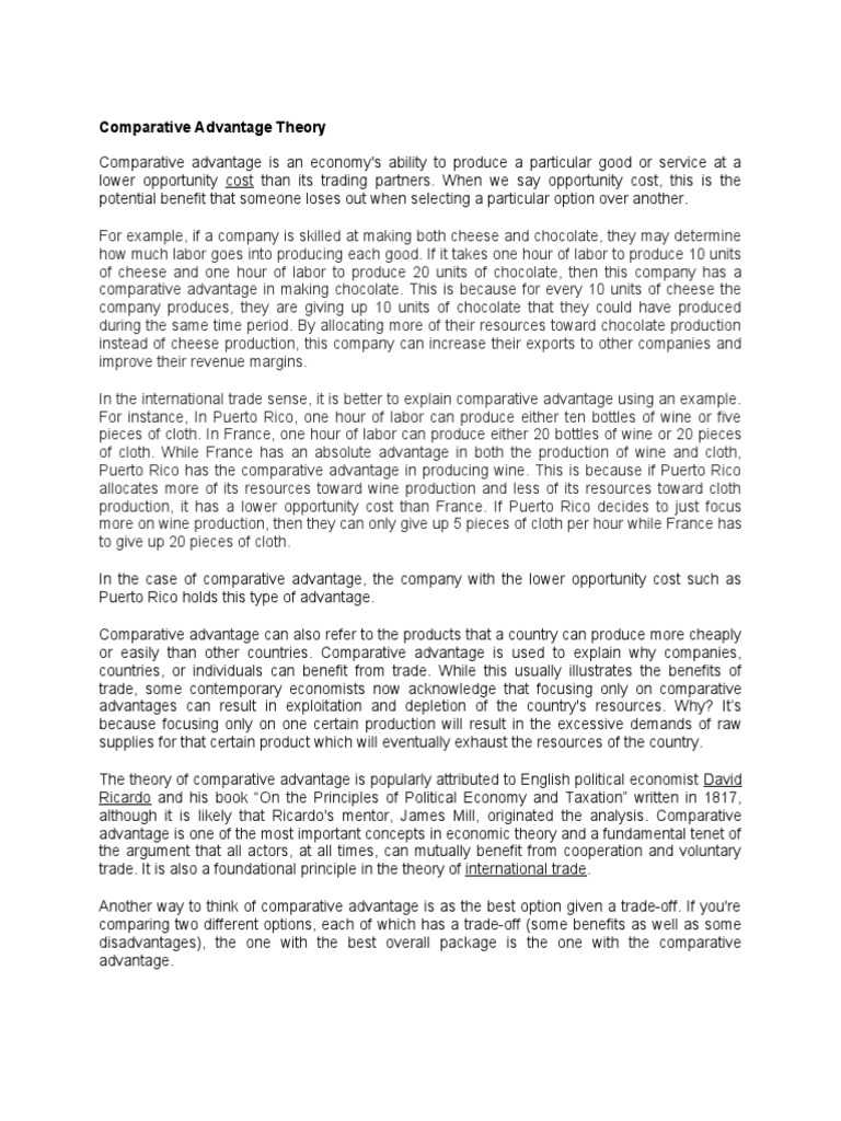 Comparative Advantage Theory Pdf Comparative Advantage 6353