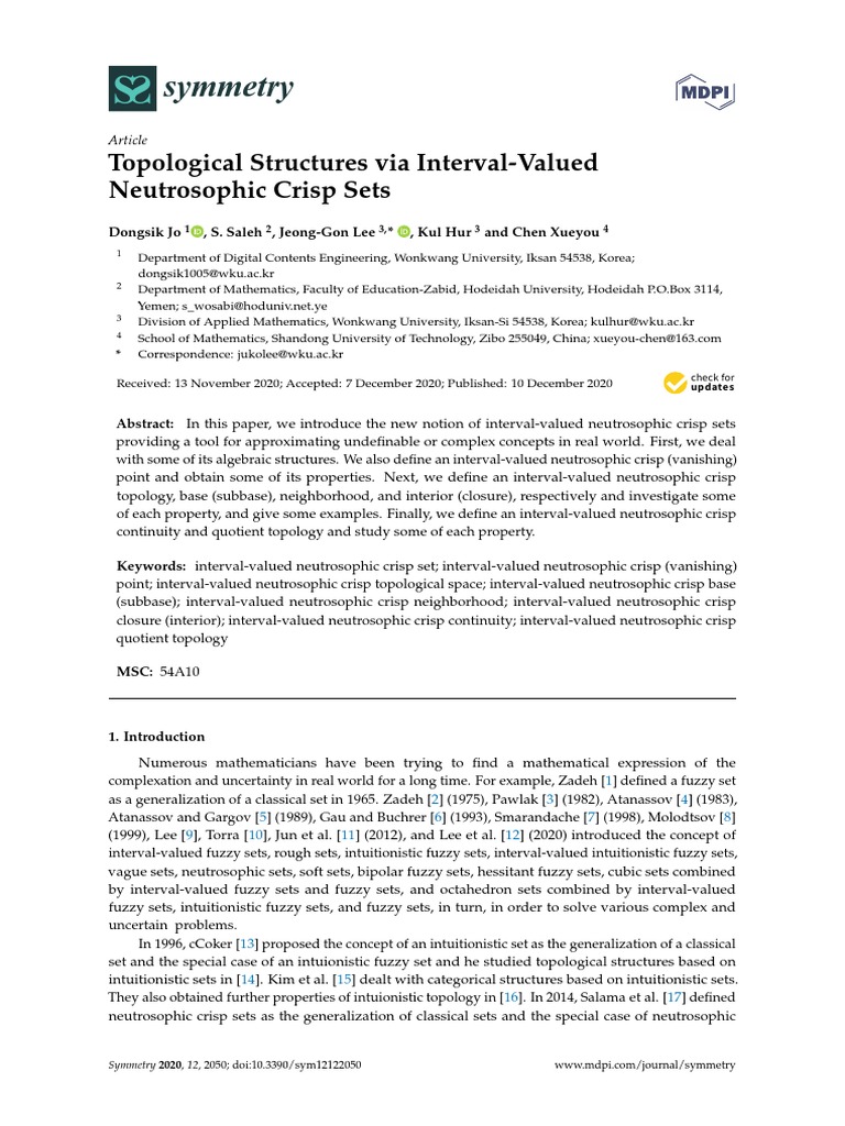 Topological Structures Via Interval-Valued Neutrosophic Crisp Sets | PDF | Empty Set | Set ...