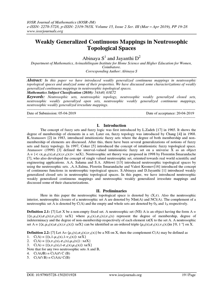 Weakly Generalized Continuous Mappings in Neutrosophic Topological ...