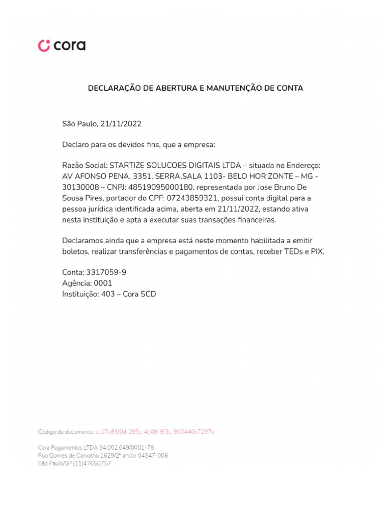 Comprovante de Conta Cora | PDF