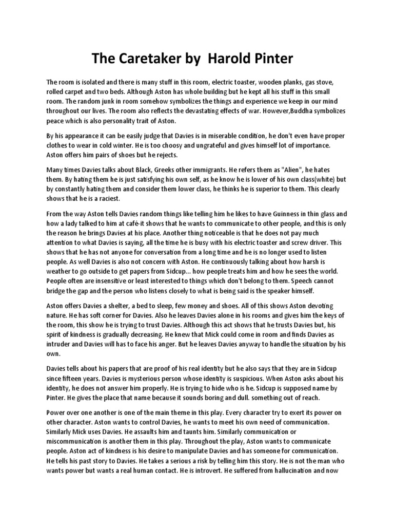 The Caretaker by Harold Pinter | PDF