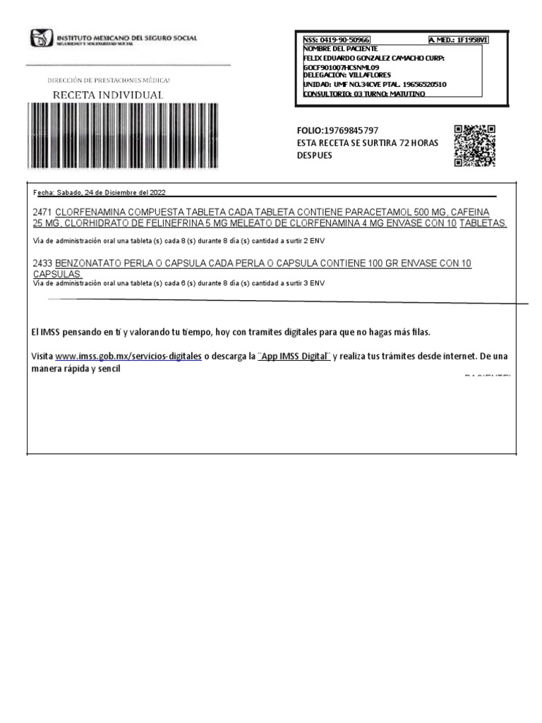 Receta Del Imss | PDF