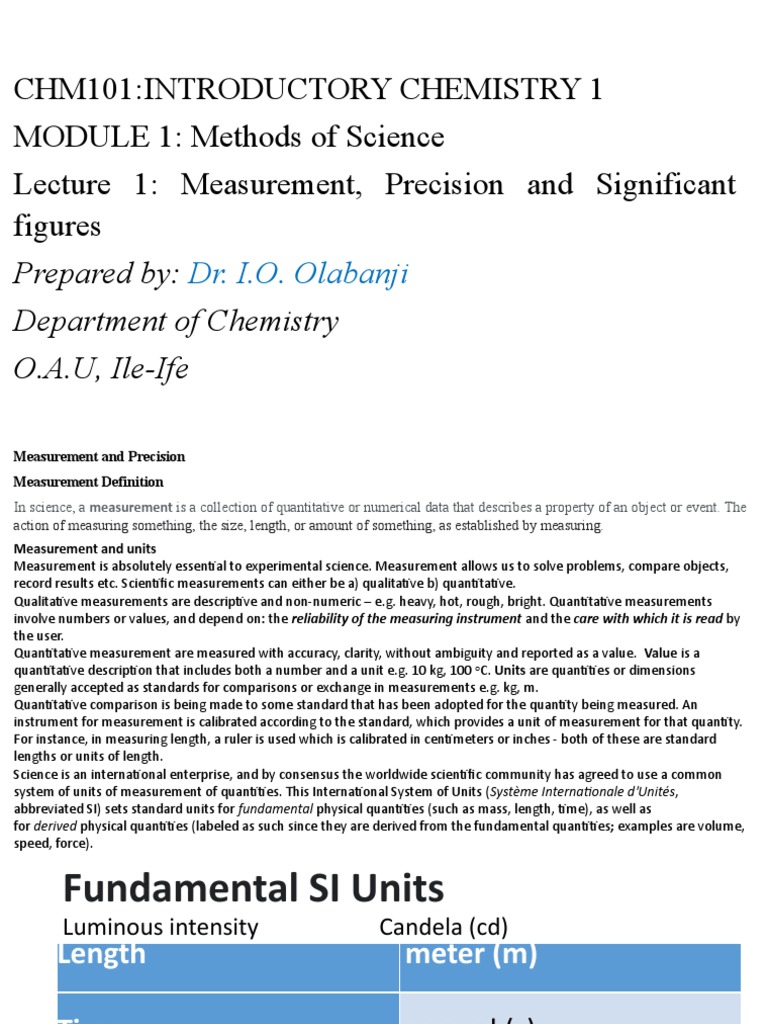 Freshers Chm 101 Pdf Significant Figures Accuracy And Precision