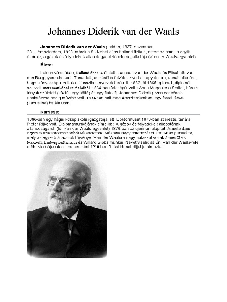 Johannes Diderik Van Der Waals | PDF