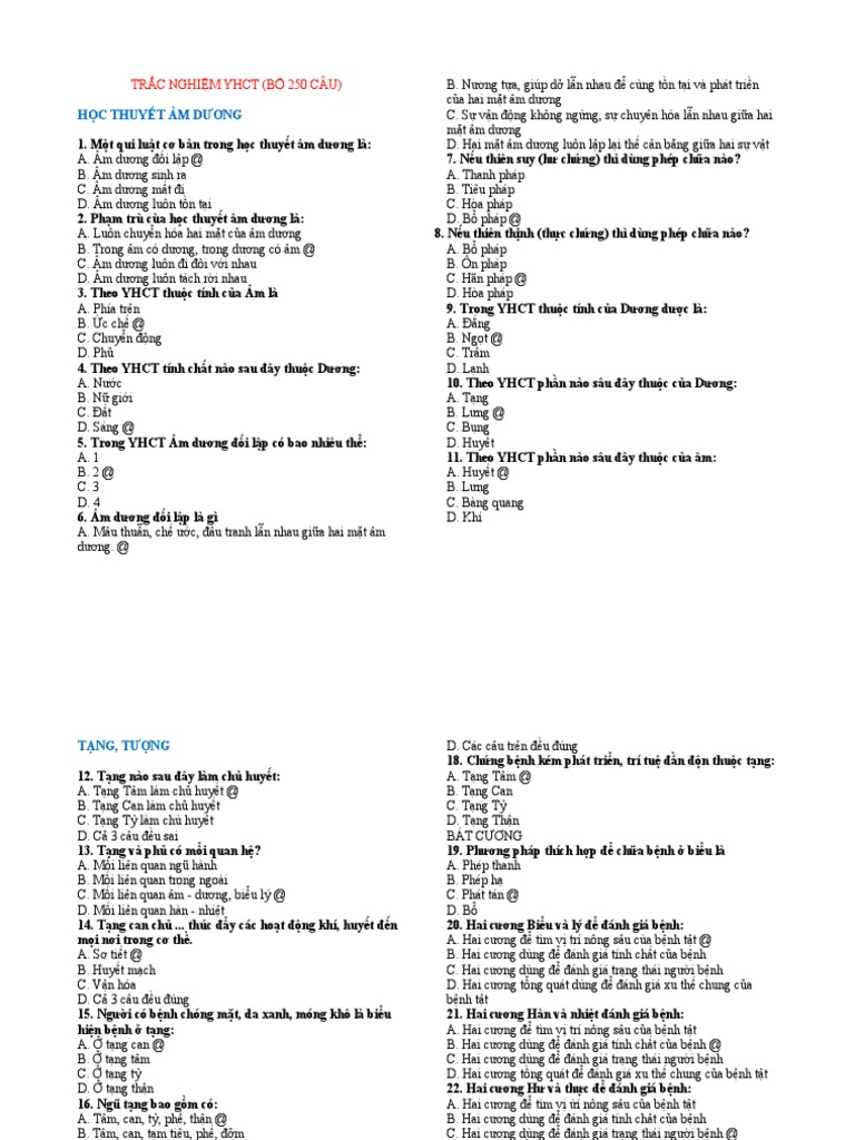 TRẮC NGHIỆM YHCT | PDF