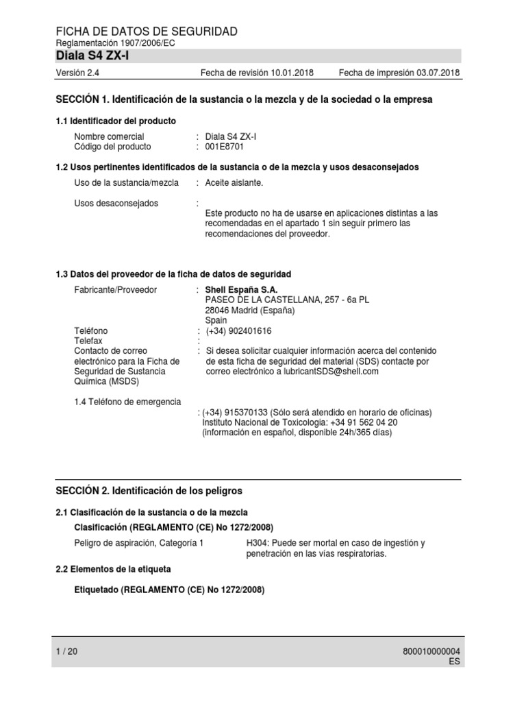 MSDS - Aceite Diala SHELL-1 | PDF | Residuos | Agua