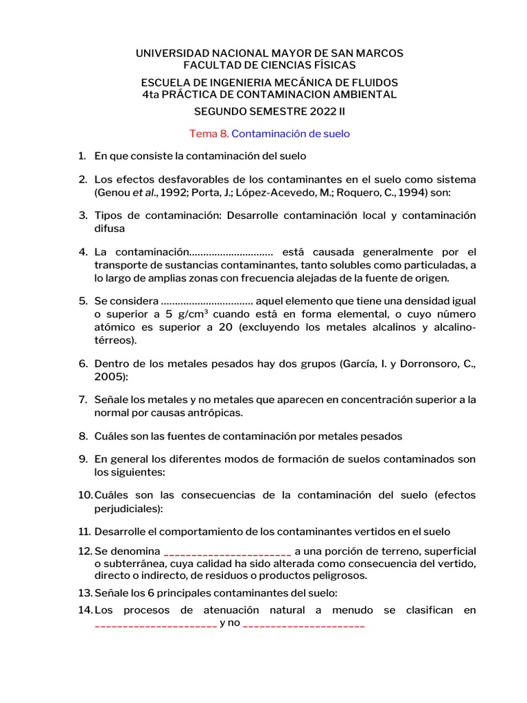 Contaminación del Suelo: Práctica 4 | PDF | Contaminación | Suelo