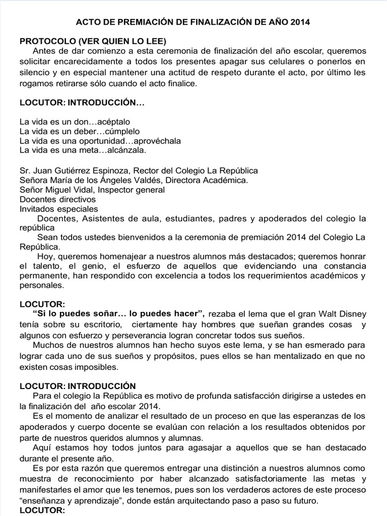 Modelo de Libreto de Premiación | PDF