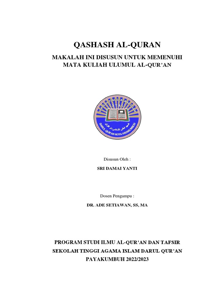 Qashash Al-Qur'an: Pengertian dan Macamnya | PDF