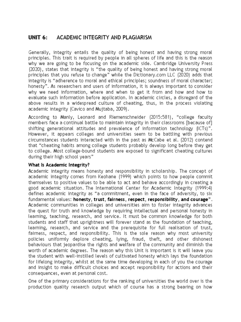 Unit 6 - Academic Integrity and Plagiarism | Download Free PDF ...