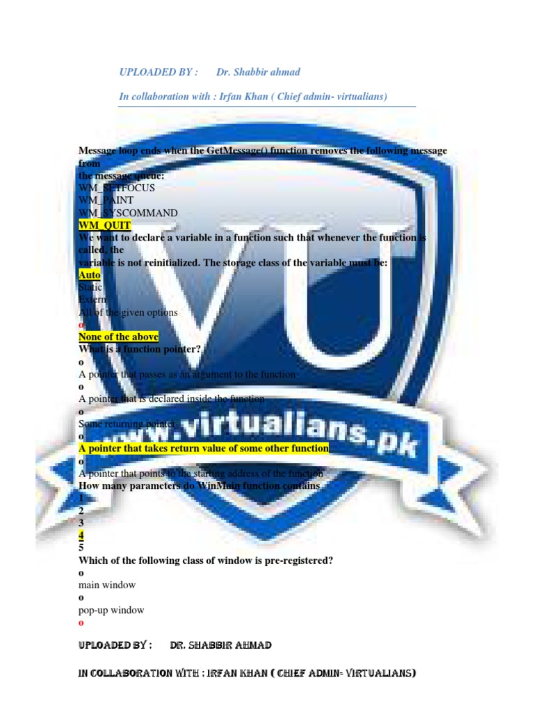 CS410 Solved MCQs Mid Term Exam | PDF | Pointer (Computer Programming) | Thread (Computing)