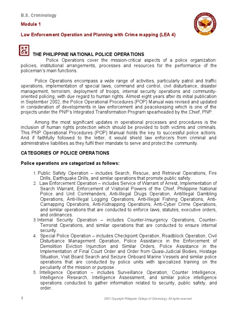 PNP Operational Procedures Overview | PDF | Police | Reasonable Suspicion