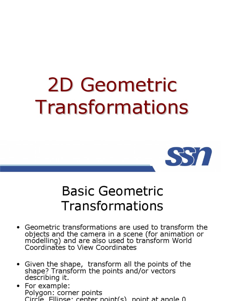 2D Geometric Transformations | PDF | 2 D Computer Graphics | Coordinate ...