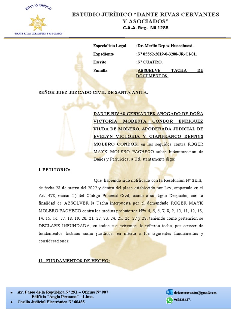 Tacha de Documentos en Juicio Civil | PDF | Ley procesal | Daños y perjuicios