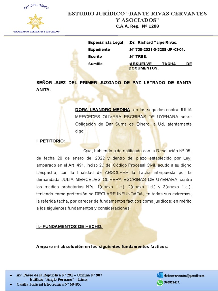 Absuelve Tacha Arquitecta | PDF | Ley procesal | Caso de ley