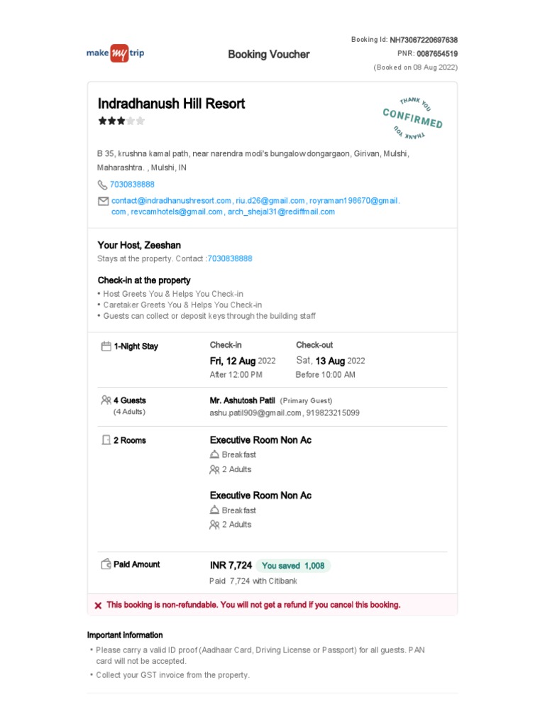 Booking Confirmation Voucher Details | PDF