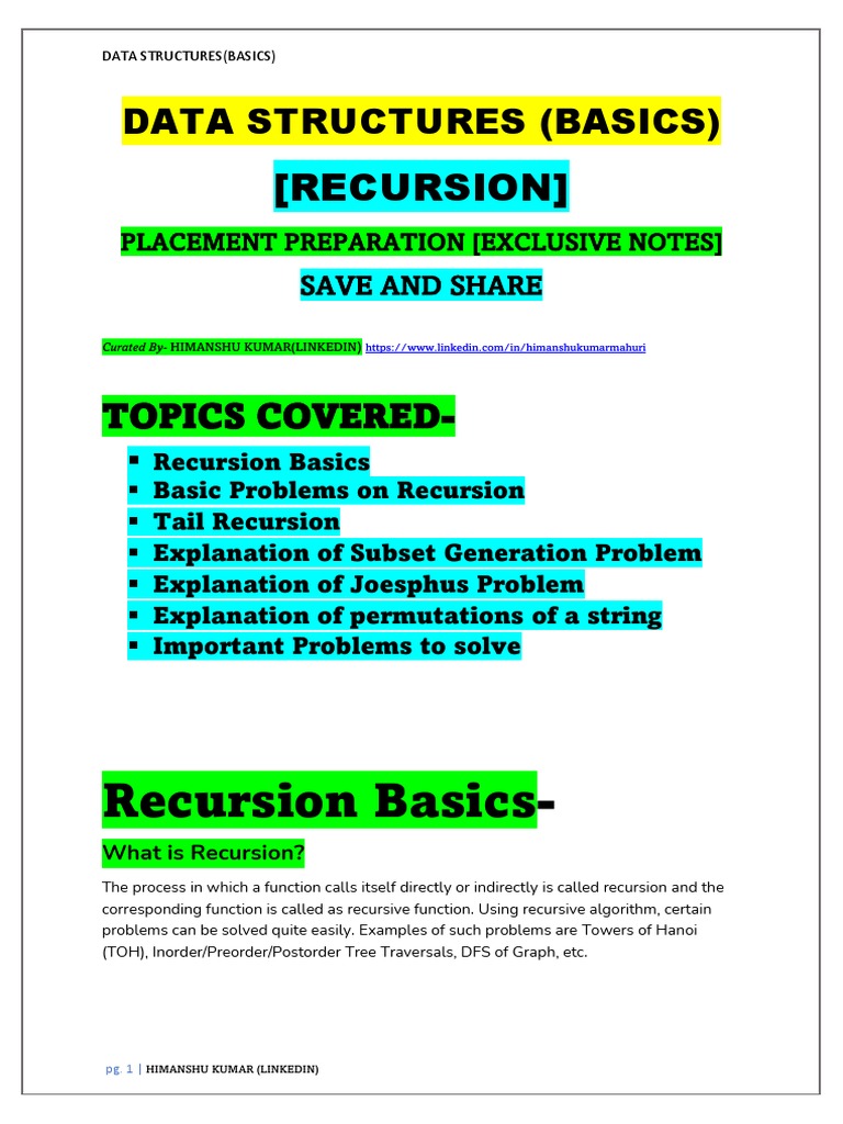 Data Structures Recursion Pdf Subroutine Algorithms And Data Structures