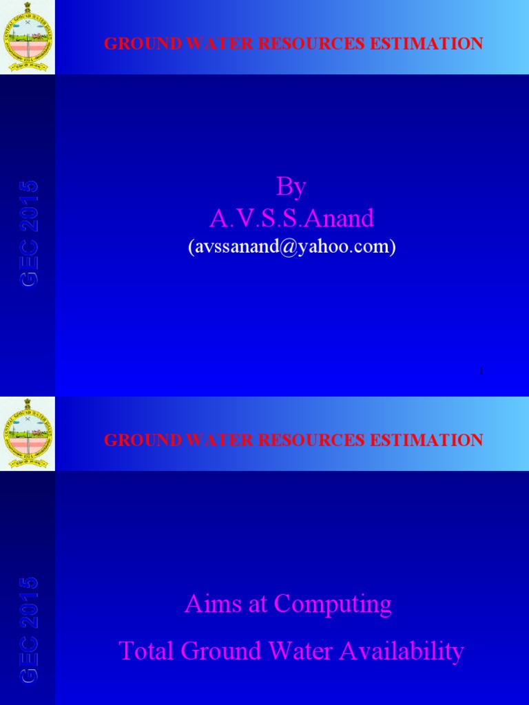 By A.V.S.S.Anand: Ground Water Resources Estimation | PDF | Groundwater | Water Resources