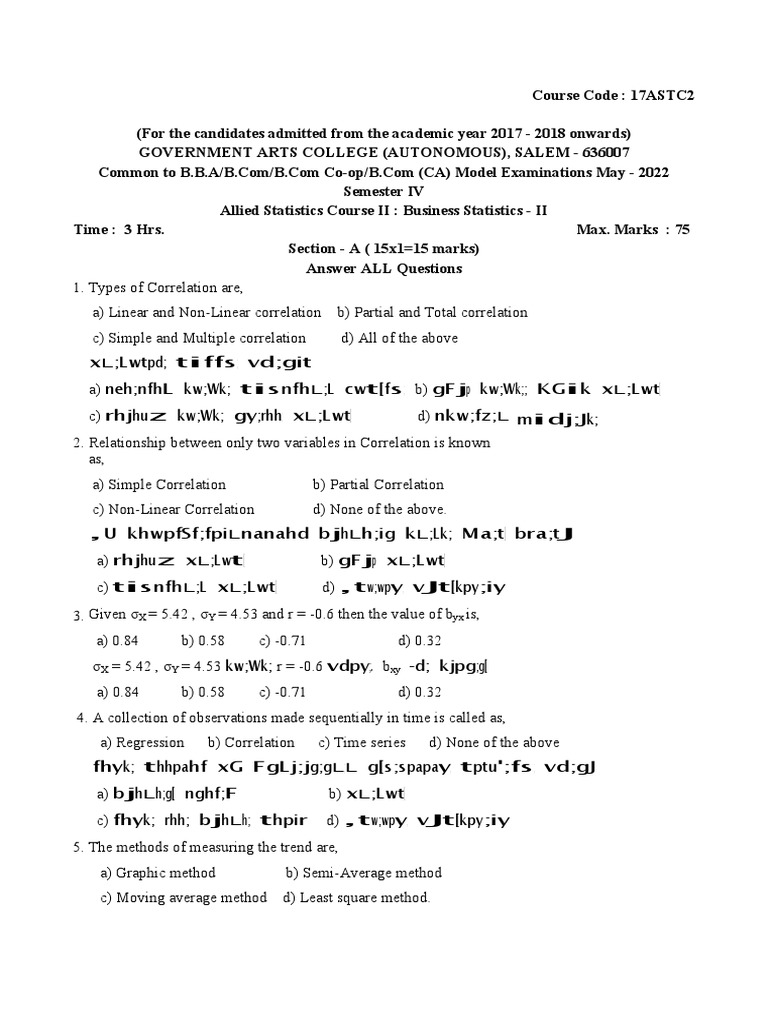 Analysis Of Business Statistics Course Examination Questions And Topics