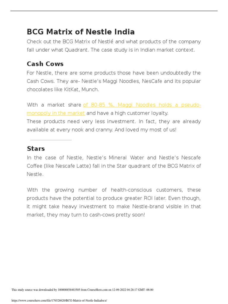 BCG Matrix of Nestle India | PDF | Nestlé | Brand