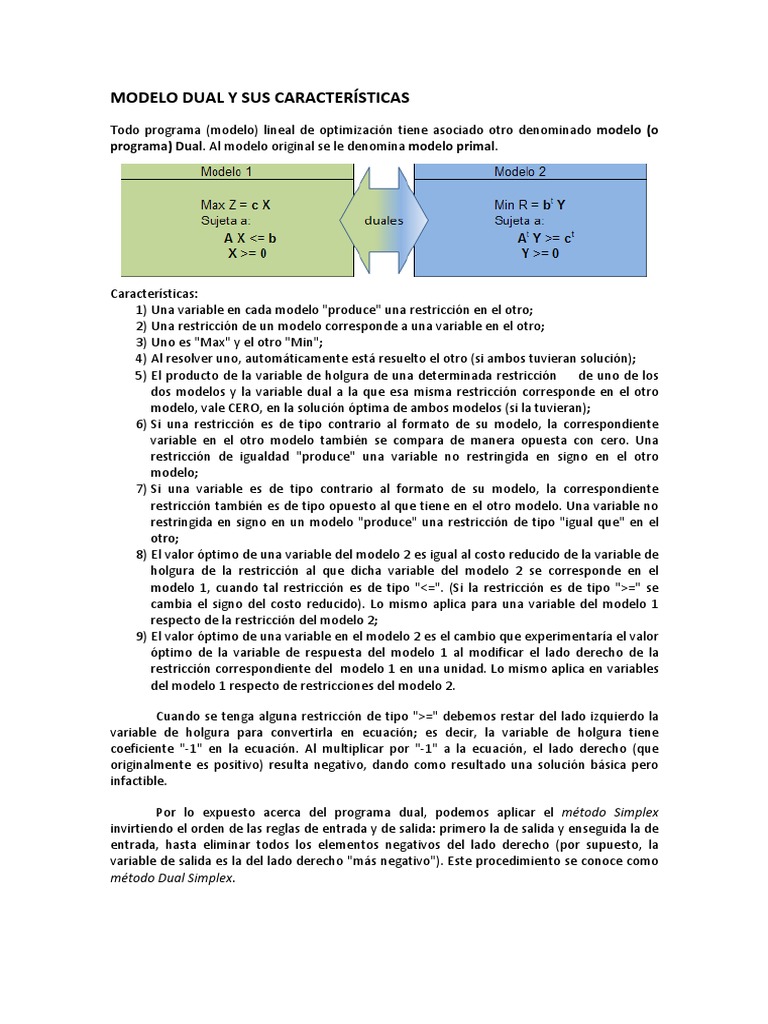 Modelo Dual y Propiedades | PDF | Ecuaciones | Optimización Matemática