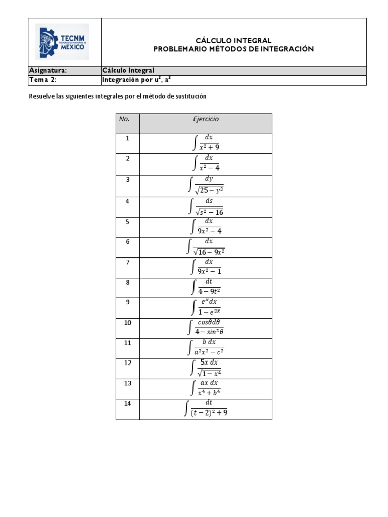 Ejercicios Sustitucion U2 A2 | PDF | Análisis matemático | Cálculo