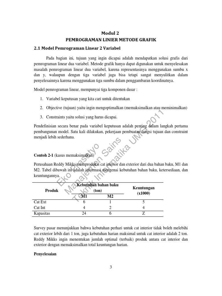 ms2011 Modul 2 Pemrograman Linier Metode Grafik1 | PDF | Metode & Bahan ...