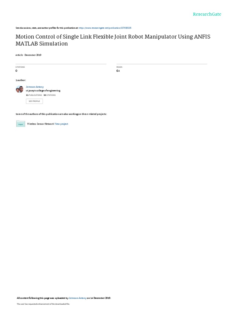 Motion Control Of Single Link Flexible Joint Robot Manipulator Pdf Control Theory