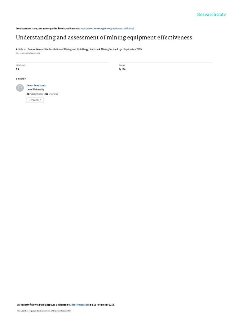 Understanding and Assessment of Mining Equipment Effectiveness | PDF ...