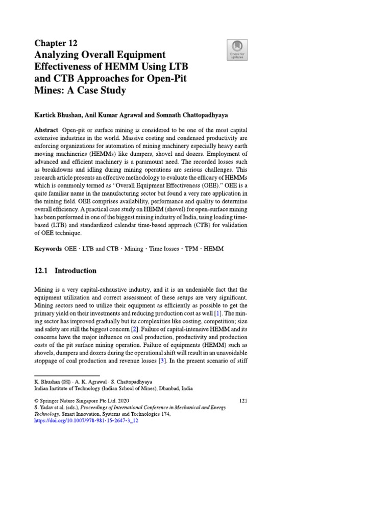 Analyzing OEE of HEMM Using LTB and CTB Approaches For Open Pit Mines - A Case Study | PDF